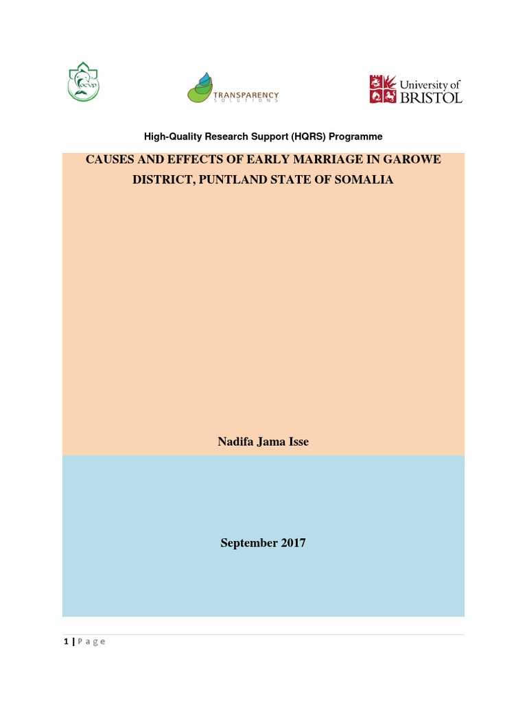 Causes of Early Marriage in Garowe | PDF | Child Marriage | Marriage