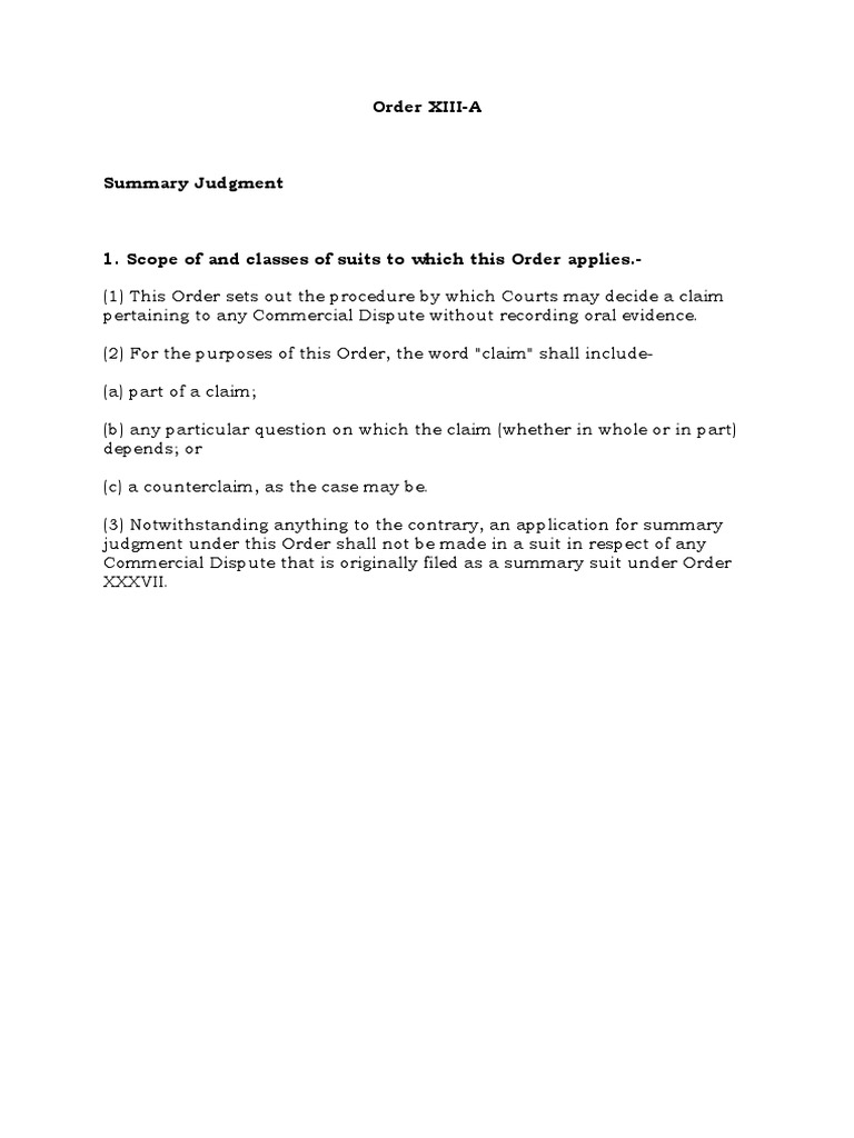 Order Xiii-A - Summary Judgement | PDF