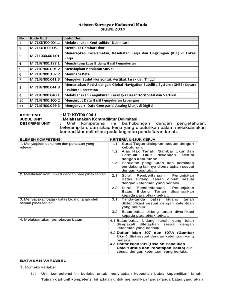 SKKNI Asisten Surveyor Kadastral Muda (Level 3) | PDF