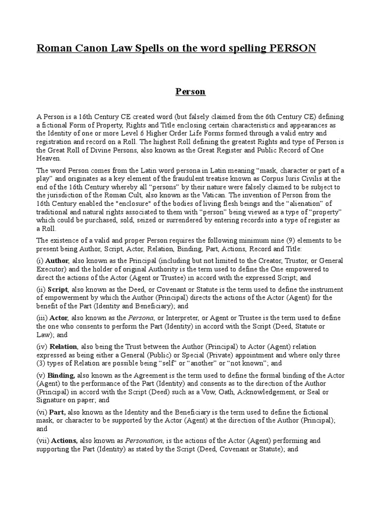 Roman Canon Law Spells On The Word Spelling PERSON | PDF | Trust Law | Deed