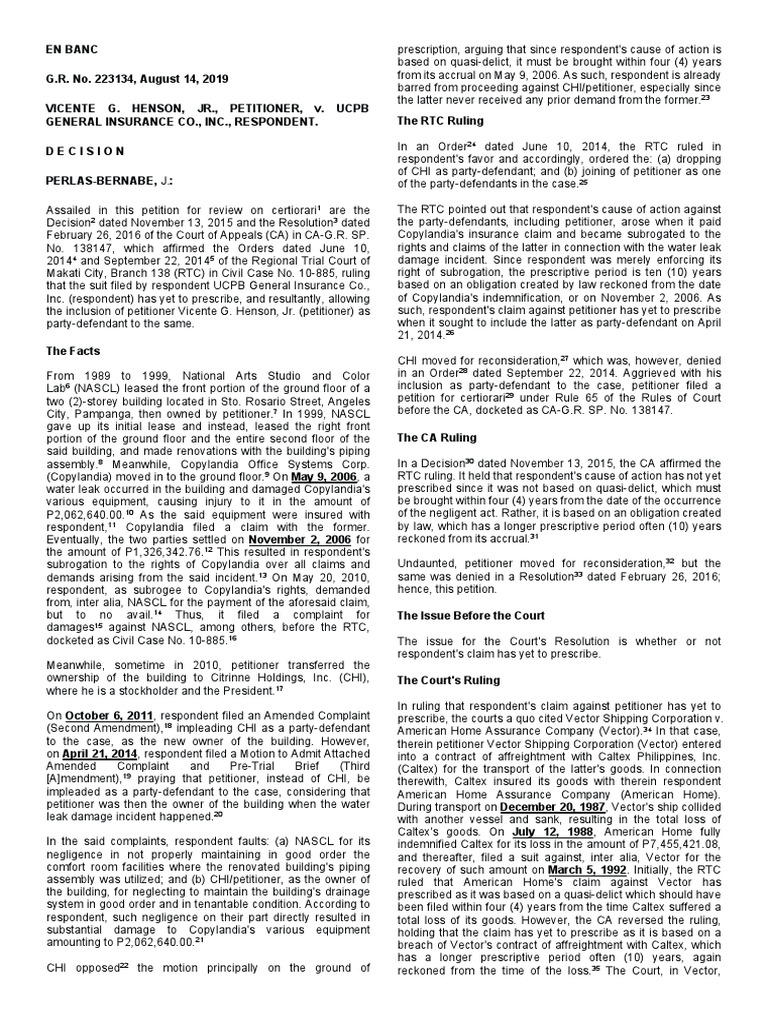 Henson Jr. Vs UCPB | PDF | Subrogation | Assignment (Law)