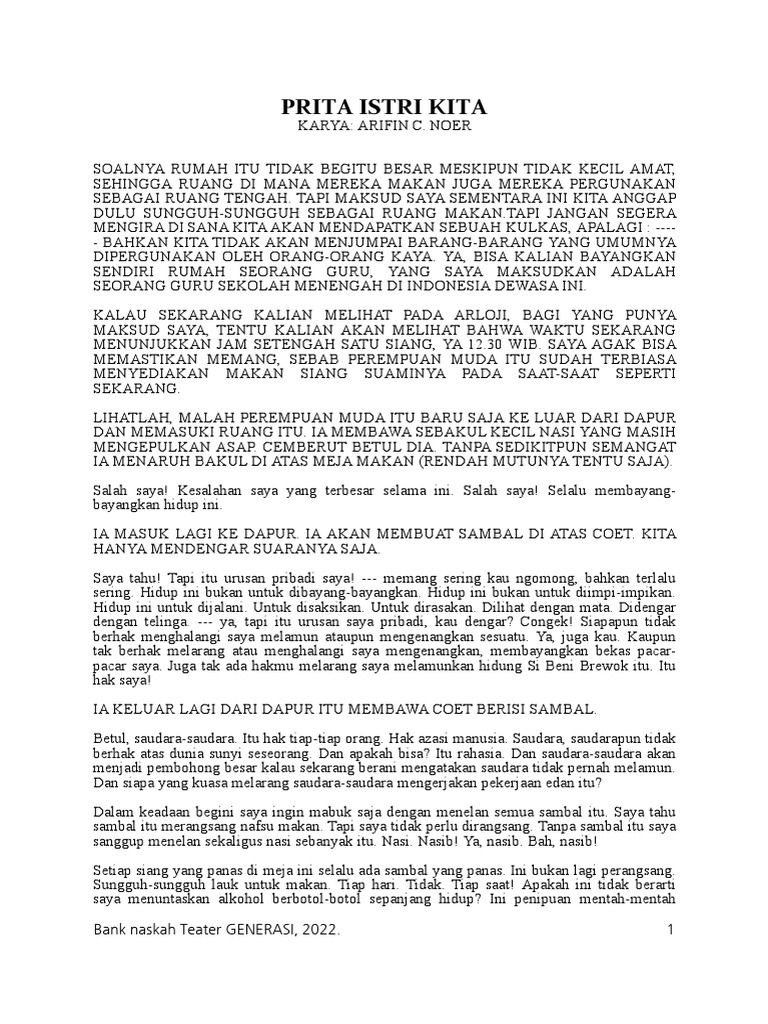Naskah Monolog Prita Istri Kita | PDF