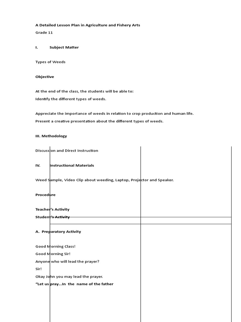 A Detailed Lesson Plan in Agriculture An | PDF | Weed | Leaf