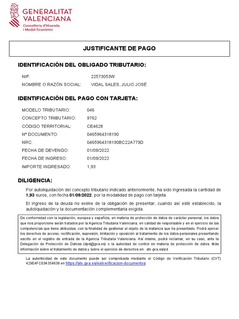 Justificante de Pago Modelo 046 | PDF