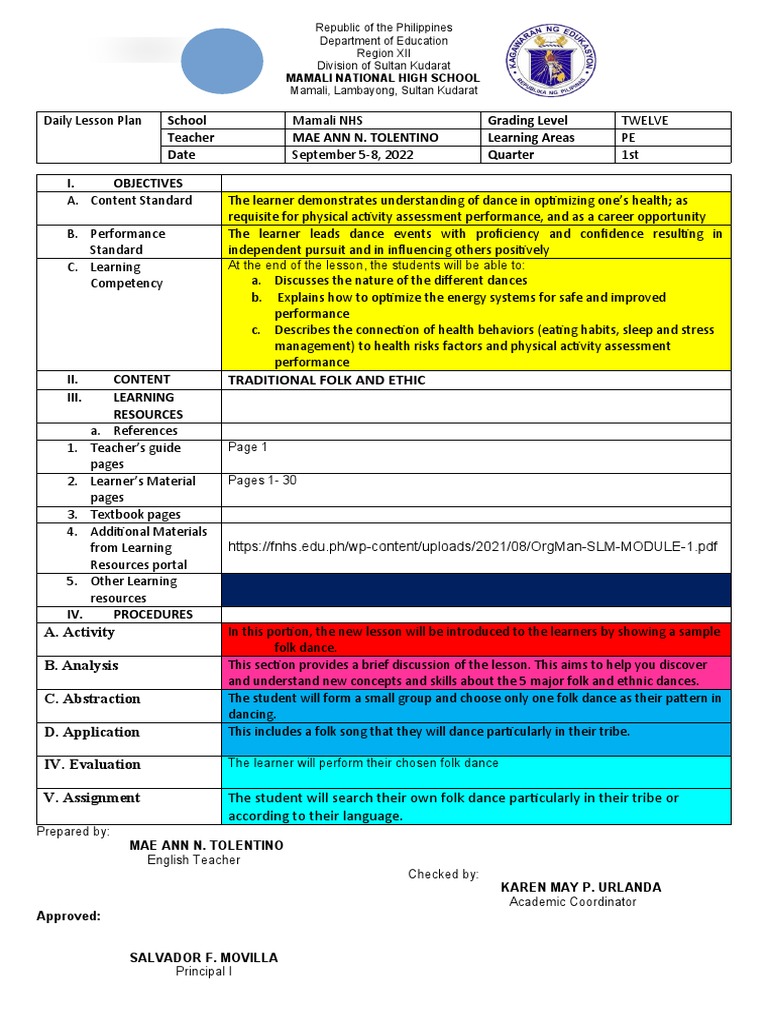 DLP in PE 12 - 2 | PDF | Learning | Teachers