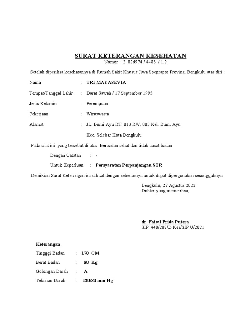 Surat Keterangan Kesehatan | PDF