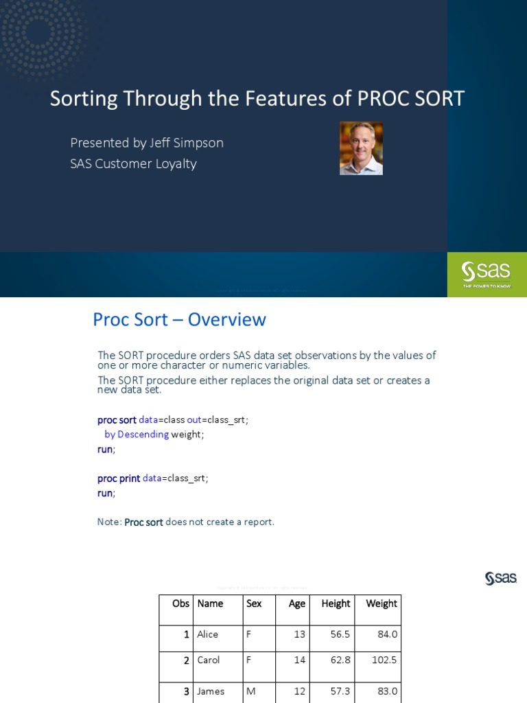 Sorting Through The Features of Proc SORT | PDF | Collation | Sas ... Sorting Through The Features of Proc SORT | PDF | Collation | Sas ...