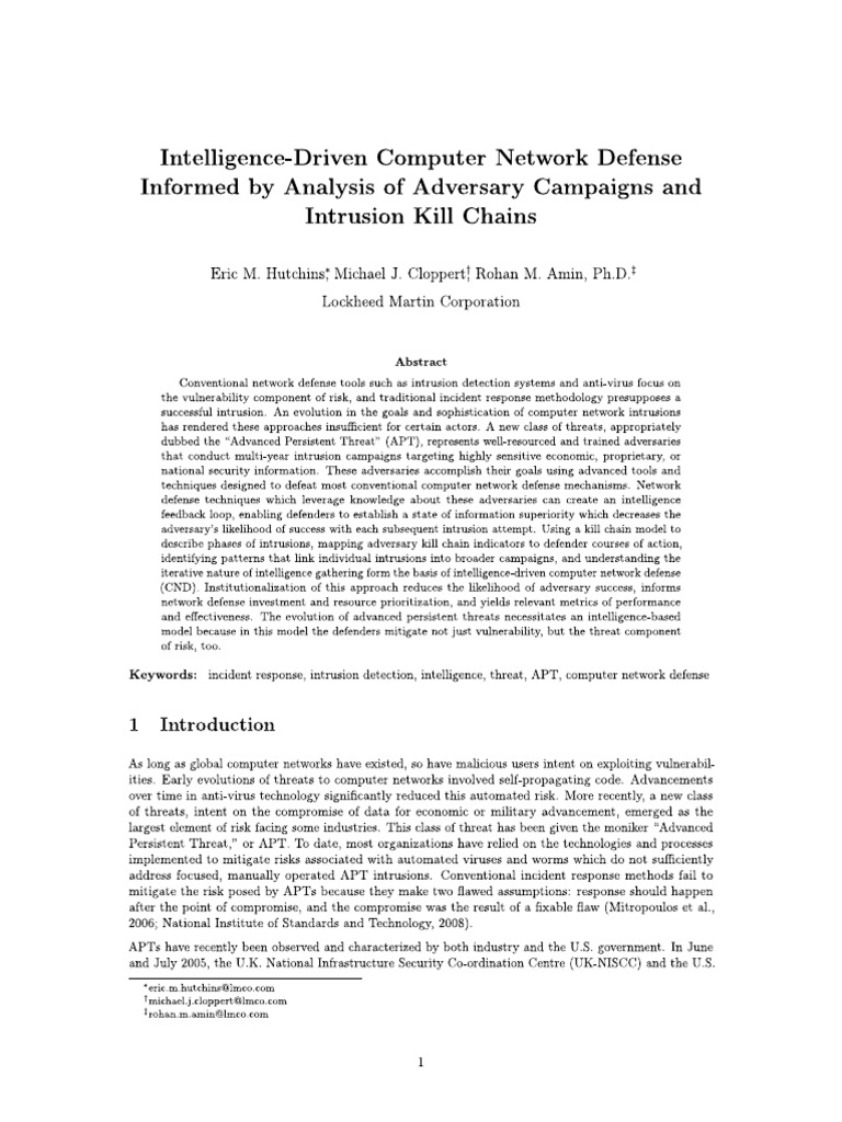 Intelligence-Driven Computer Network Defense | PDF