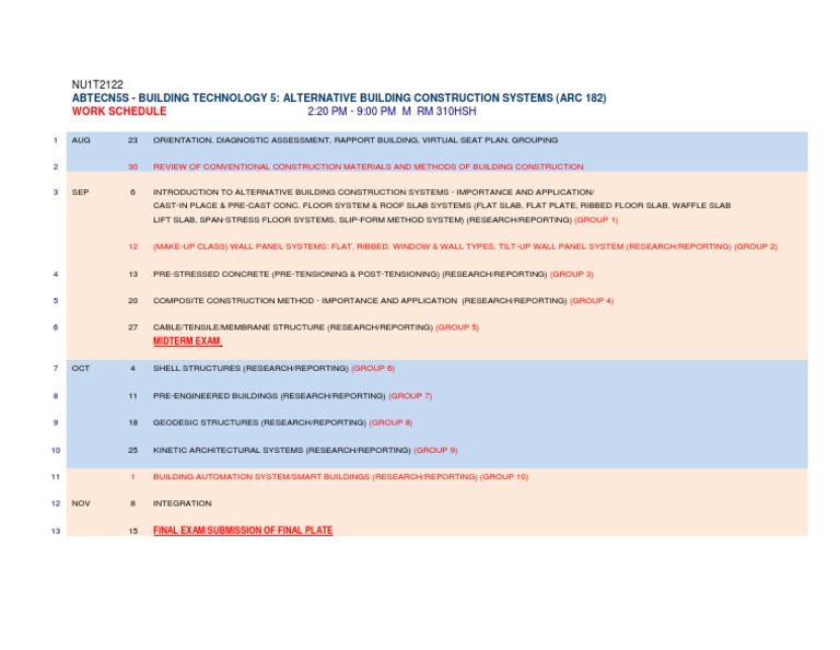 BT5 - 182 - 1t2122 - Work Schedule | PDF