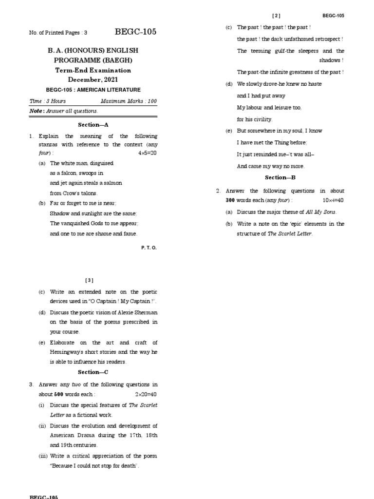 BEGC-105 Ignouassignmentguru - Com DEC21 | PDF | Poetry