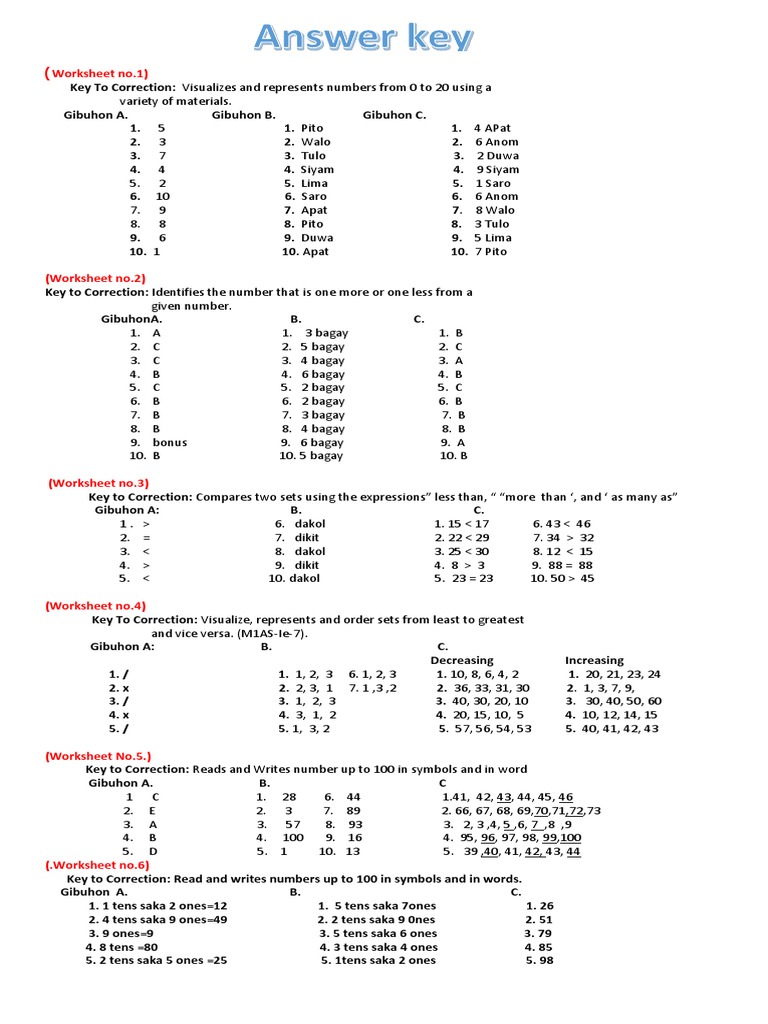 Answer Key in Math 1 | PDF | Lexicology | Written Communication