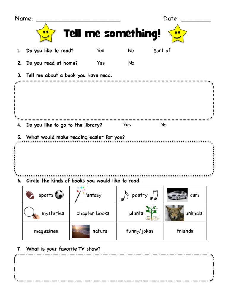 Beginning of The Year Reading Interest Survey | PDF