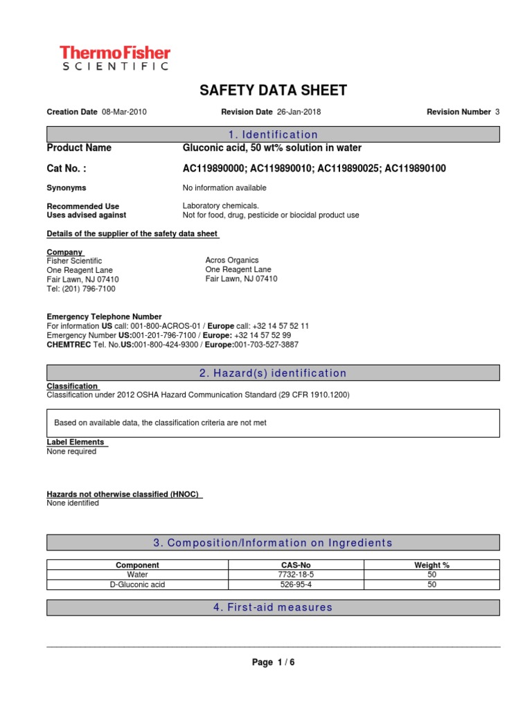 GLUCONIC ACID Msds | PDF | Carbon Dioxide | Personal Protective Equipment