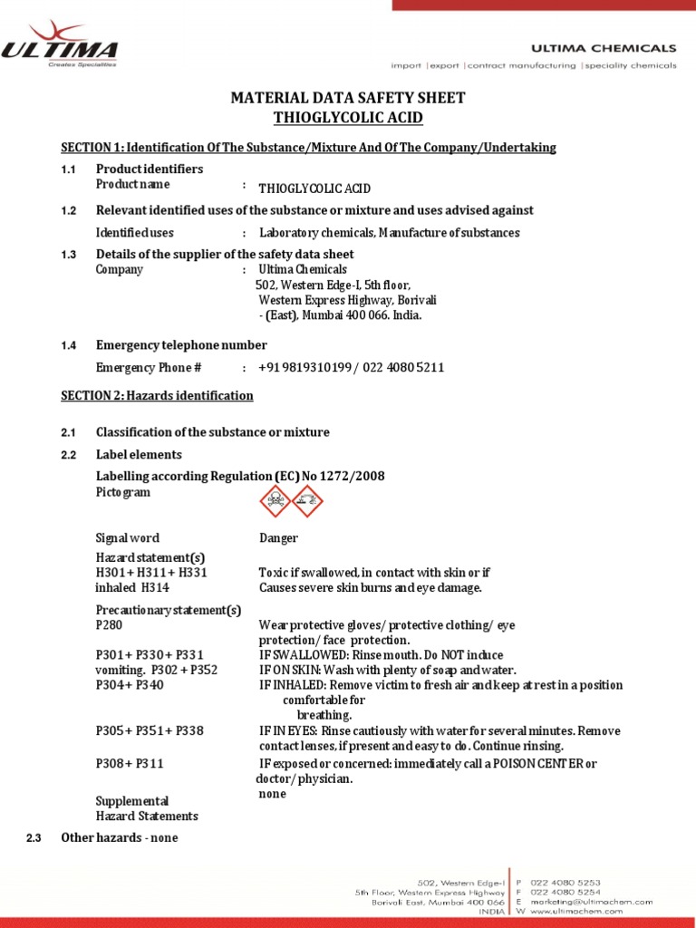 Safety Data Sheet for Thioglycolic Acid: A Comprehensive Review of Hazards, Personal Protective ...