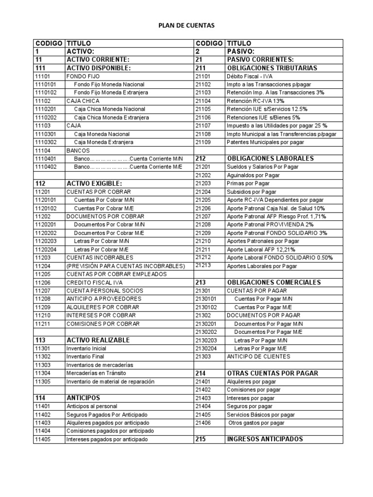 Plan de Cuentas | PDF | Impuestos | Amortización (Negocio)