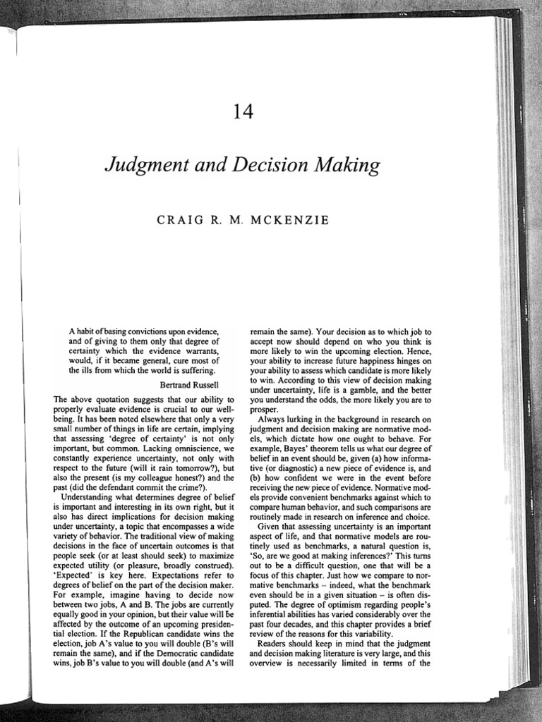Judgement and Decision Making | PDF | Hypothesis | Representativeness ...