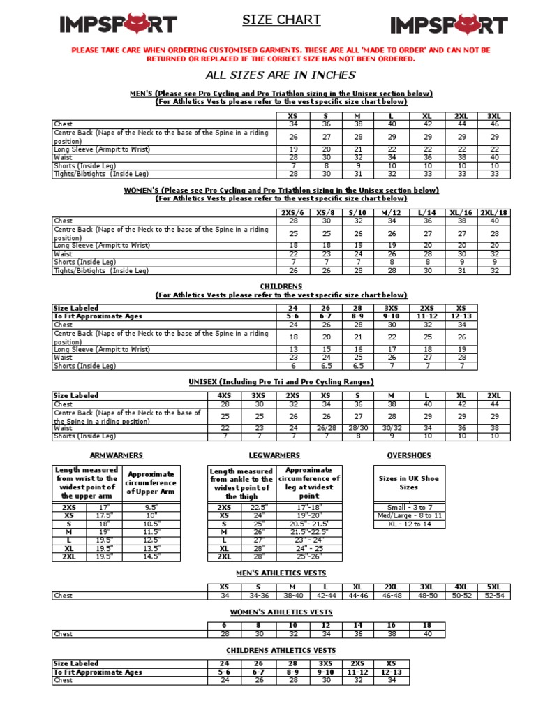 Impsport Size Chart | PDF | Human Appearance | Fashion