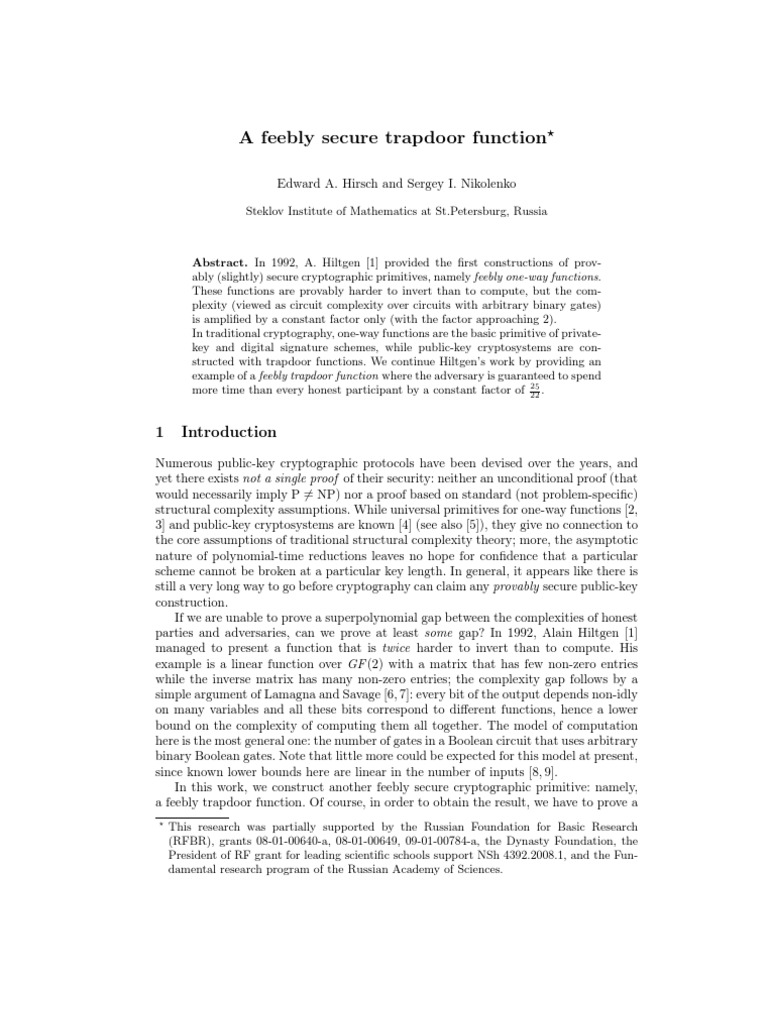 A Feebly Secure Trapdoor Function | PDF | Cryptography | Matrix (Mathematics)