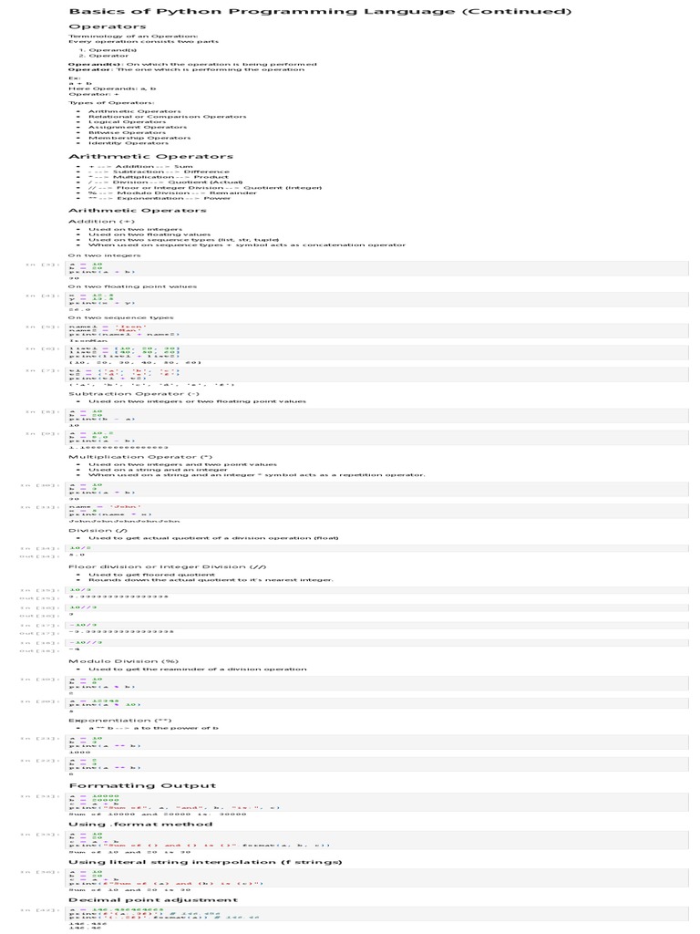 Basics of Python (Part II) | PDF | Integer | Arithmetic