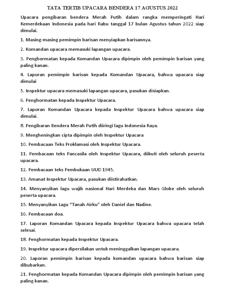 Tata Tertib Upacara Bendera 17 Agustus 2022 | PDF