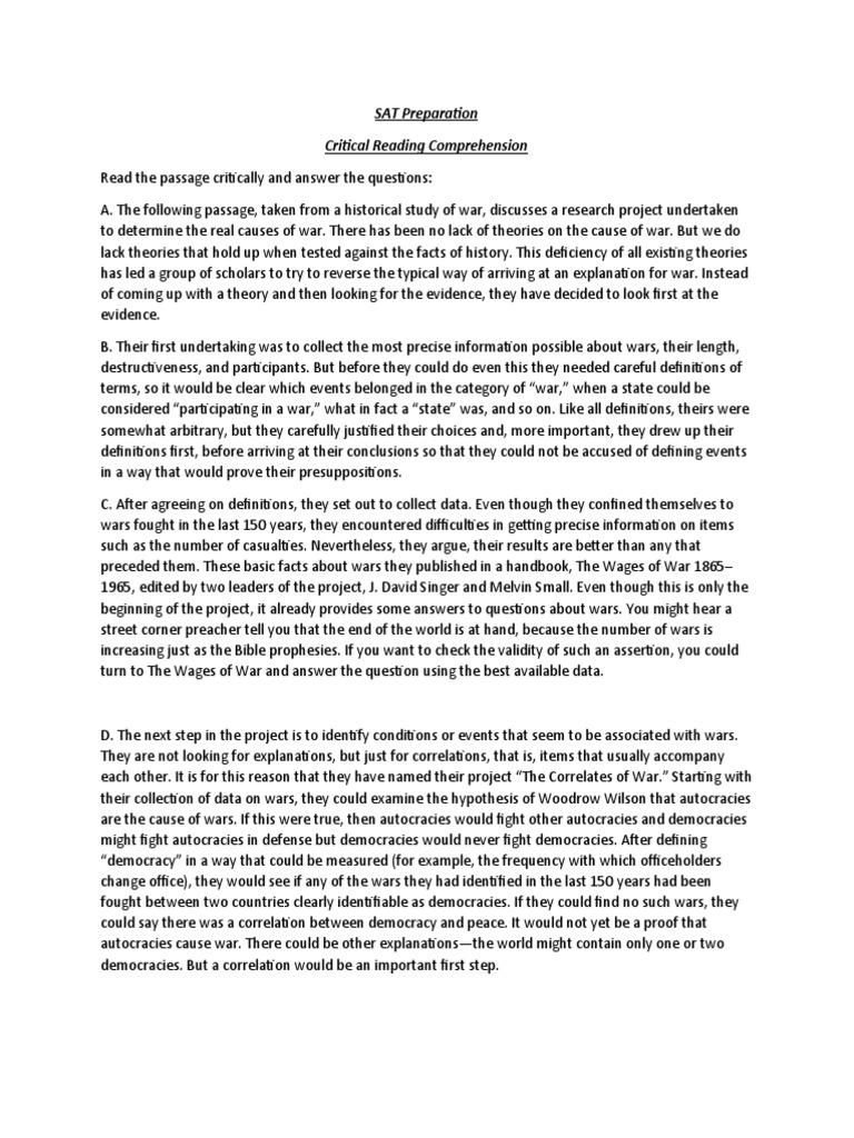 SAT Preparation Reading Comprehension | PDF | Theory | Evidence