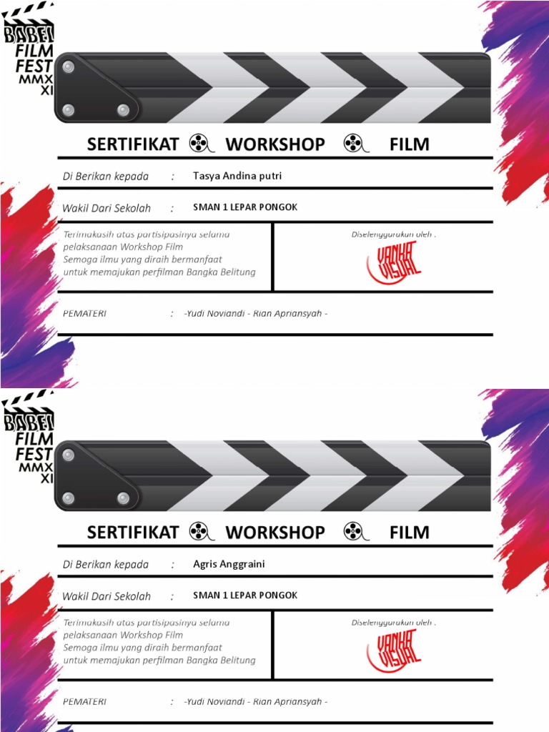 Sertifikat Workshop Film | PDF