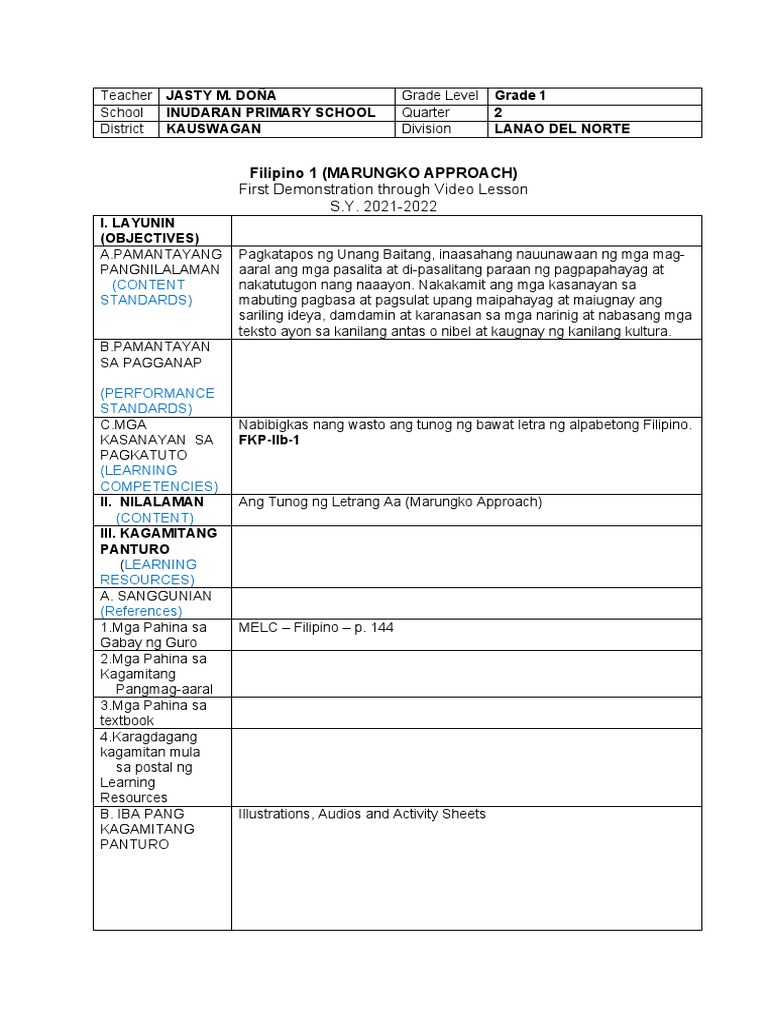 MARUNGKO APPROACH ARALIN 3 LETRANG Aa | PDF