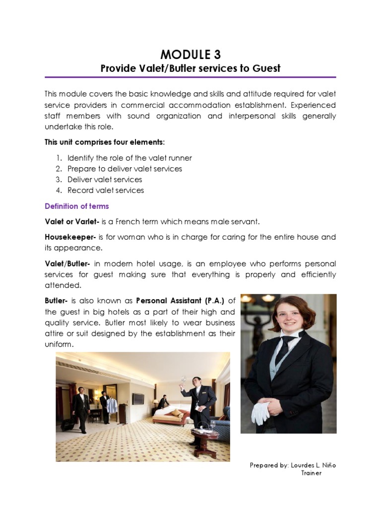Module 3 - Provide Valet or Butler Services To Guest | PDF | Communication Module 3 - Provide Valet or Butler Services To Guest | PDF | Communication