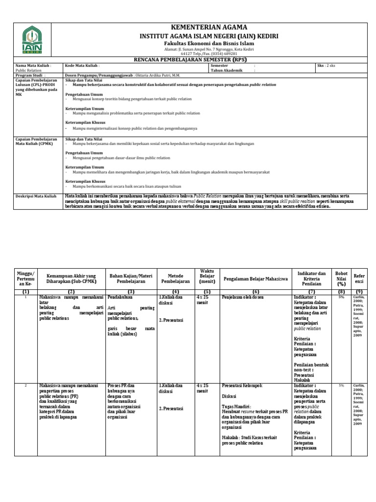 Template RPS - PUBLIC RELATION | PDF