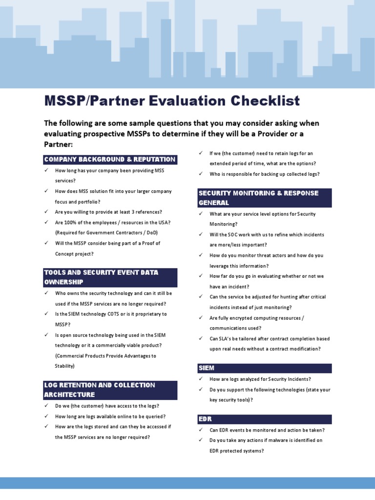 Emagined Security MSSP Partner Evaluation Checklist | PDF | Security ...