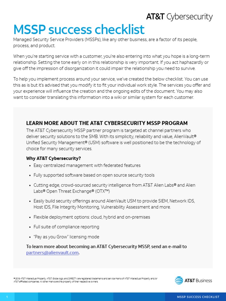 MSSP Success Checklist | PDF | Security | Computer Security