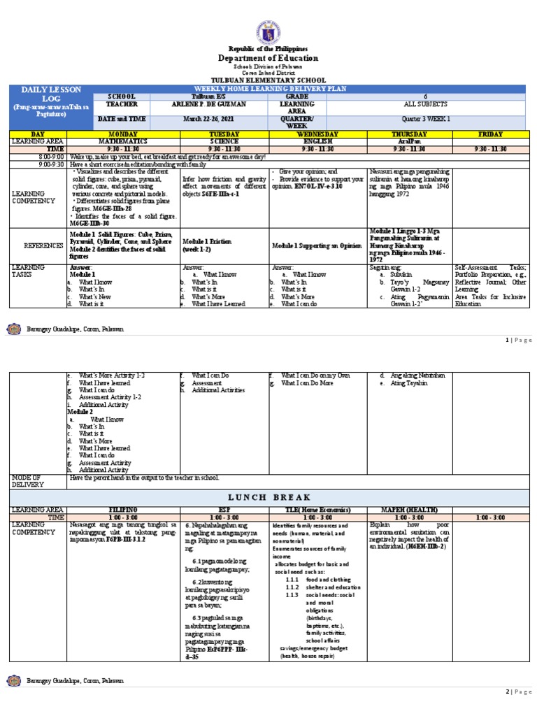 Grade 6 Quarter 3 WHLP WEEK 1 | PDF