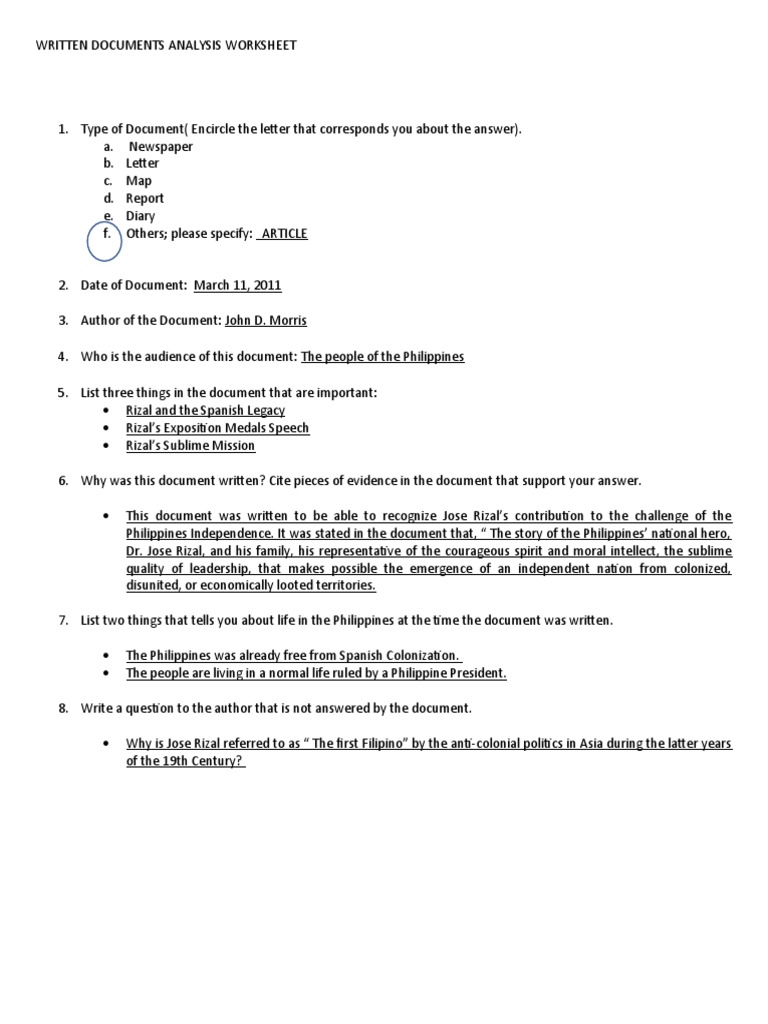 Written Document Analysis Worksheet | PDF