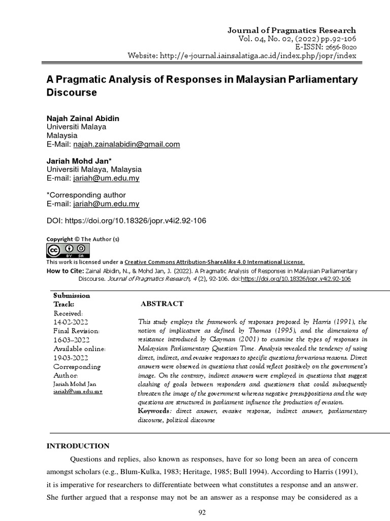 Full Text Journal of Pragmatics Research Vol 4 No 2 October 2022 | PDF ...
