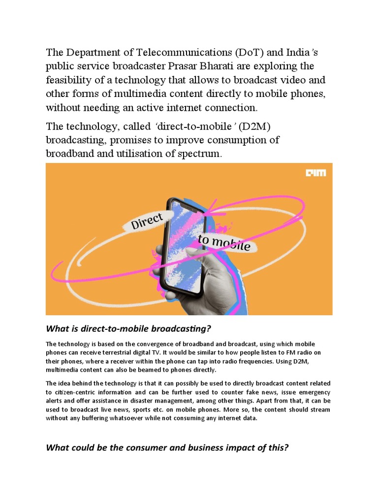 Direct To Mobile Technology | PDF | Internet | Internet Access