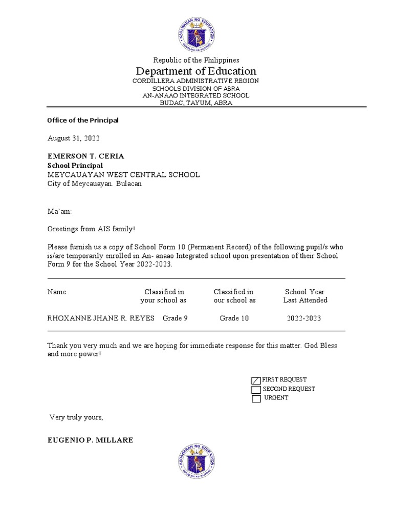 Request Letter For Permanent Record 1 | PDF | Theology