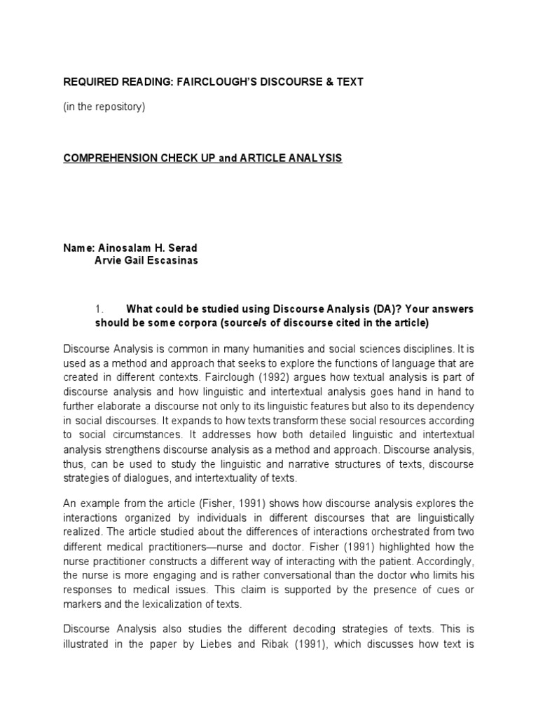 (Analysis) Fairclough | PDF | Linguistics | Discourse