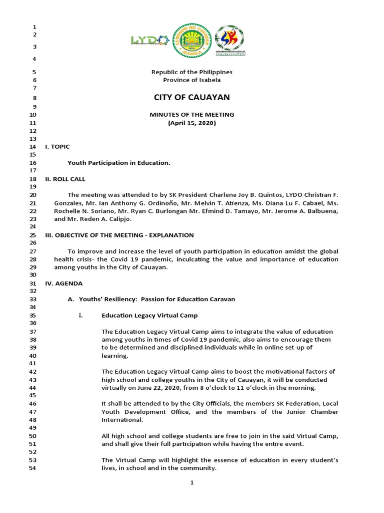 Youth Education Meeting Minutes | PDF | Behavior Modification | Cognition