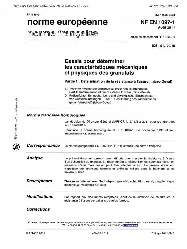 NF EN 1097-1 - Granulats - Micro Deval | PDF