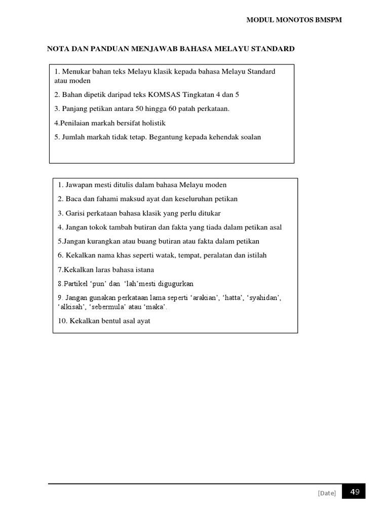 013 MODUL MONOTOS BM SPM KERTAS 2 + Jwp-49-58 | PDF