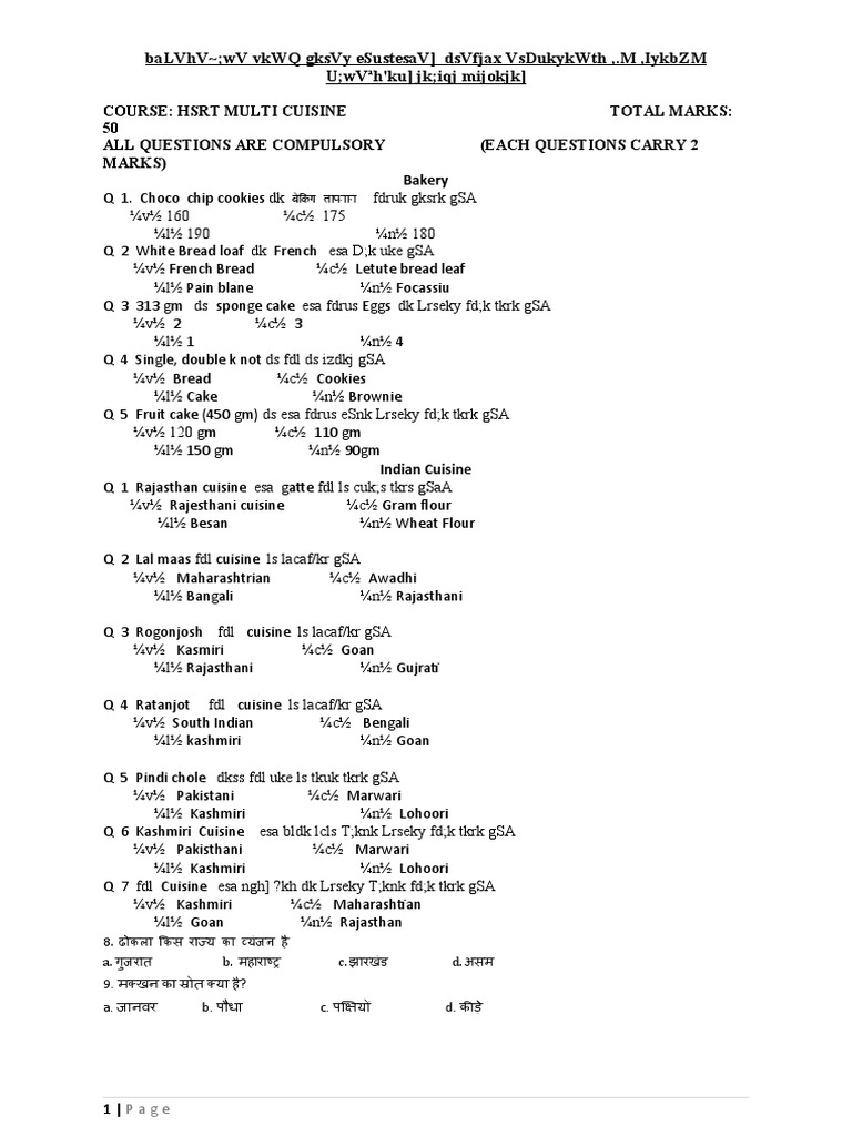 HSR Multi Cuisine QP IHM Raipur | PDF