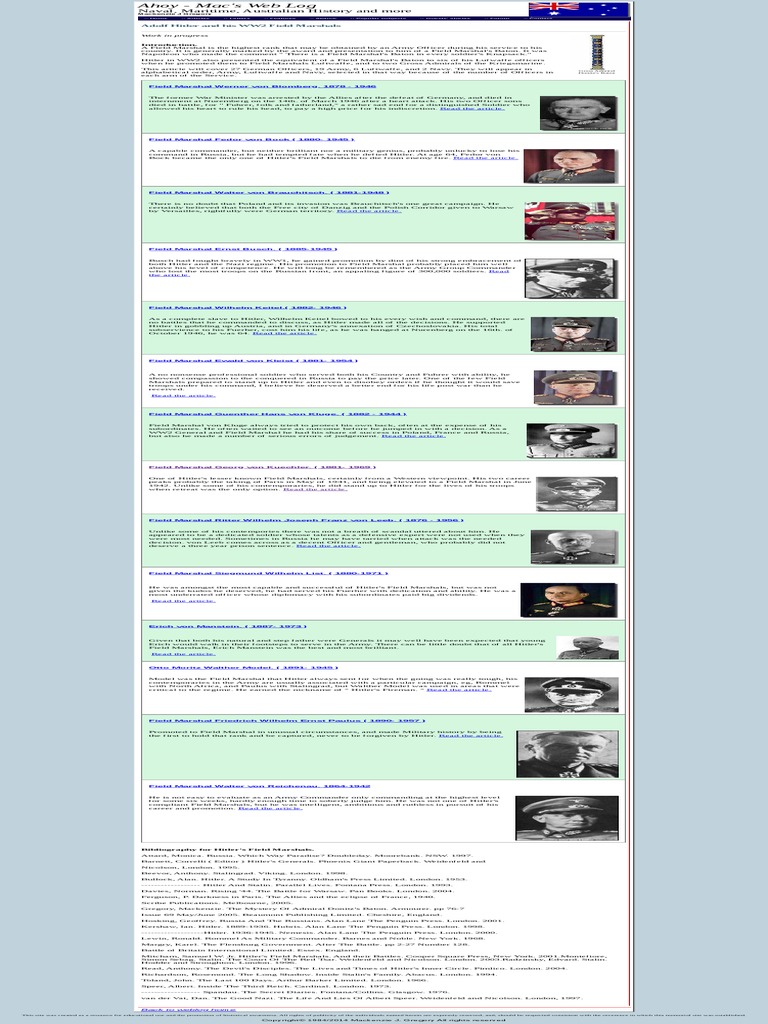 Ahoy - Mac's Web Log - Adolf Hitler and His WW2 Field Marshals | PDF ...