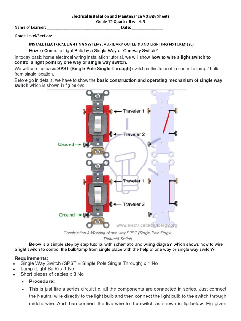 Light Switch Wiring Tutorial for Grade 12 | PDF | Switch | Electrical ...