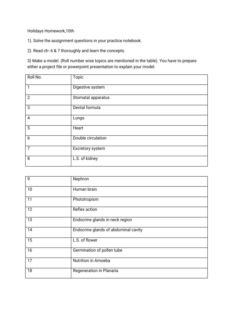 Holidays Homework, 10th | PDF