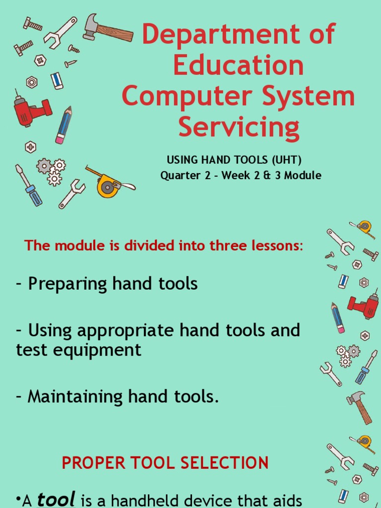 Department of Education Computer System Servicing: Using Hand Tools ...