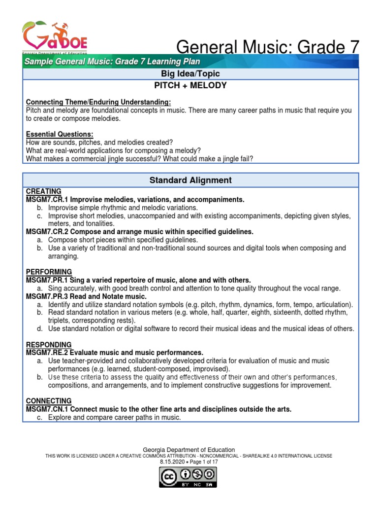 Music DLP General Music 7th Grade Lesson Plan | Download Free PDF ...