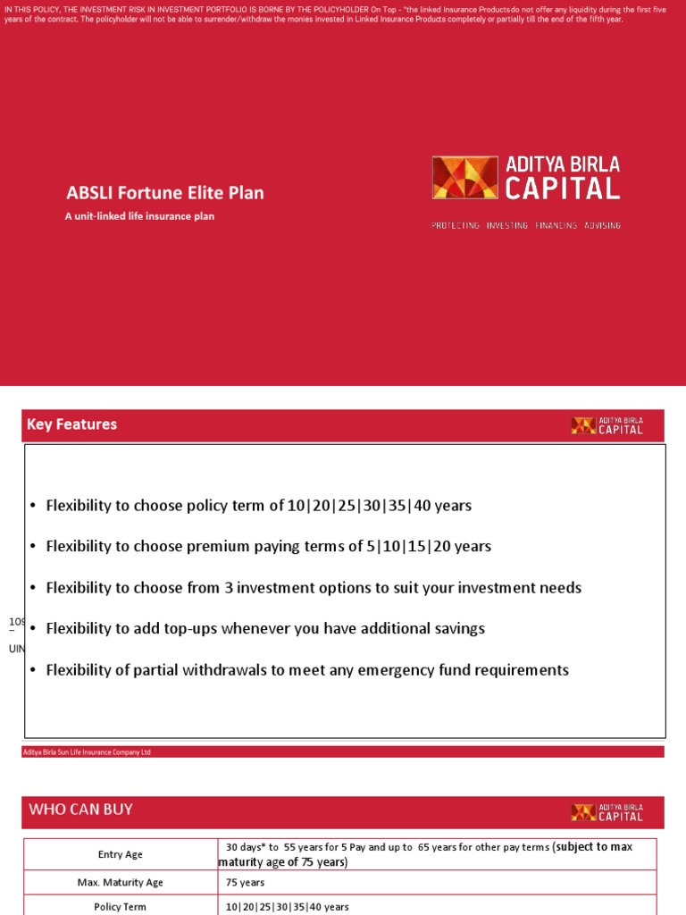ABSLI Fortune Elite Plan Presentation | PDF | Insurance | Life Insurance