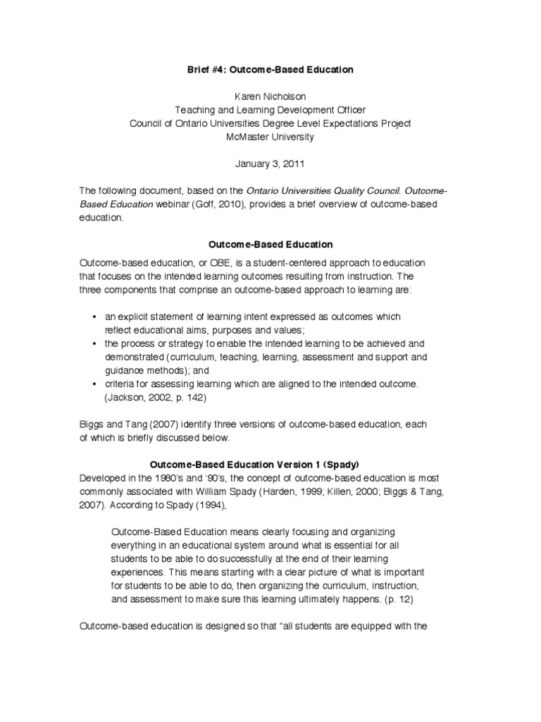 Brief 4 Outcome-Based Education | Download Free PDF | Pedagogy | Teaching