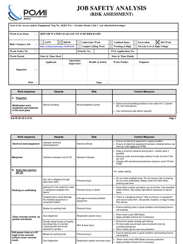 JSA Crack Injection at Scruber Basin Unit 3 | PDF | Personal Protective Equipment | Grinding ...