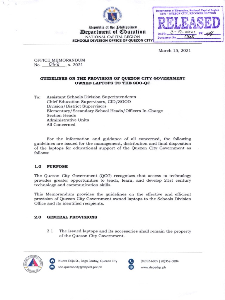 Guidelines On The Provision of Quezon City Government Owned Laptops To ...
